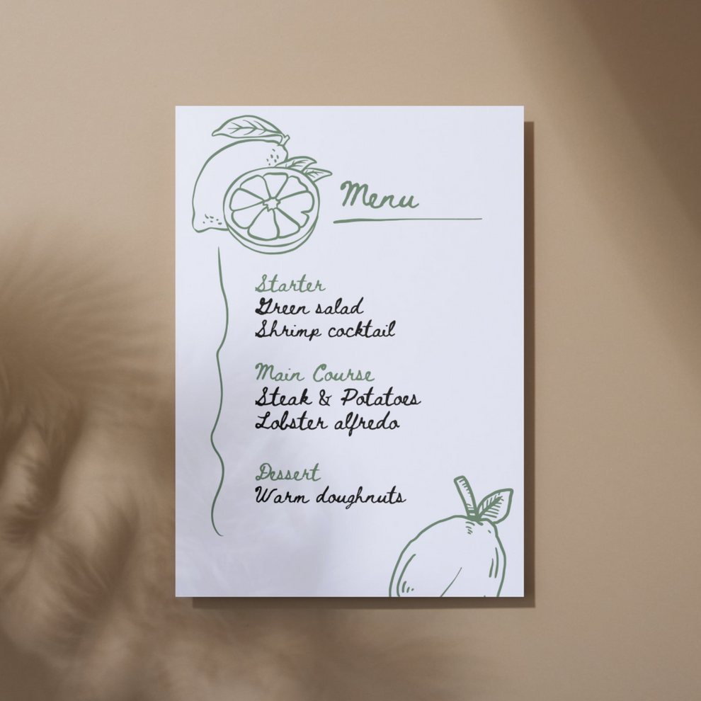 Lemon Menu Card (Printable Template) – Tableshoppe Co.